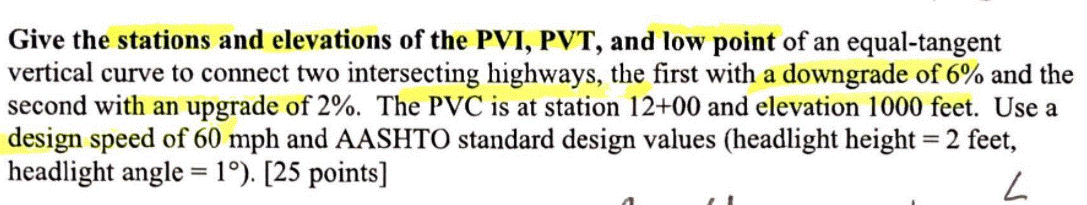 Solved Give the stations and elevations of the PVI, PVT, and | Chegg.com