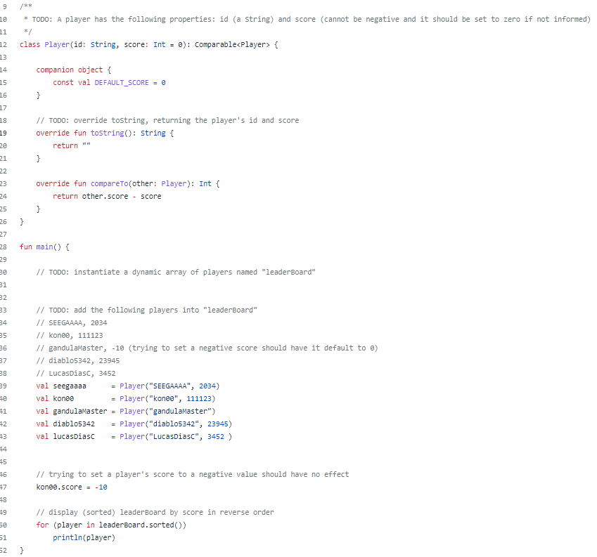Solved Create a Player class using Kotlin with the | Chegg.com