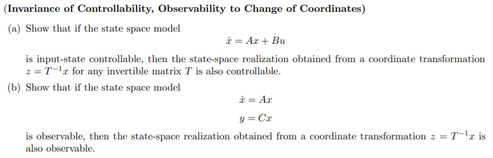(Invariance of Controllability, Observability to | Chegg.com