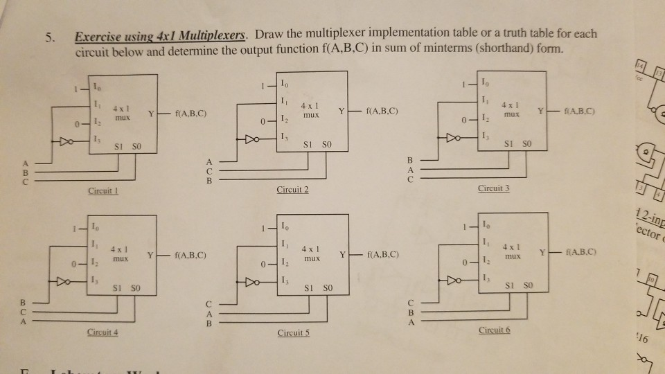 Solved 5. Exercise using 4xl Multiplexers. Draw the | Chegg.com