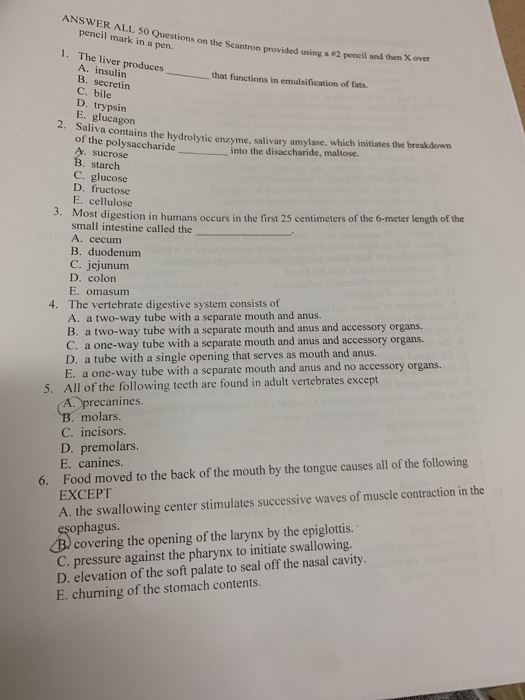 Solved ANSWER ALL 50 Questions on the Scantron prov pencil | Chegg.com