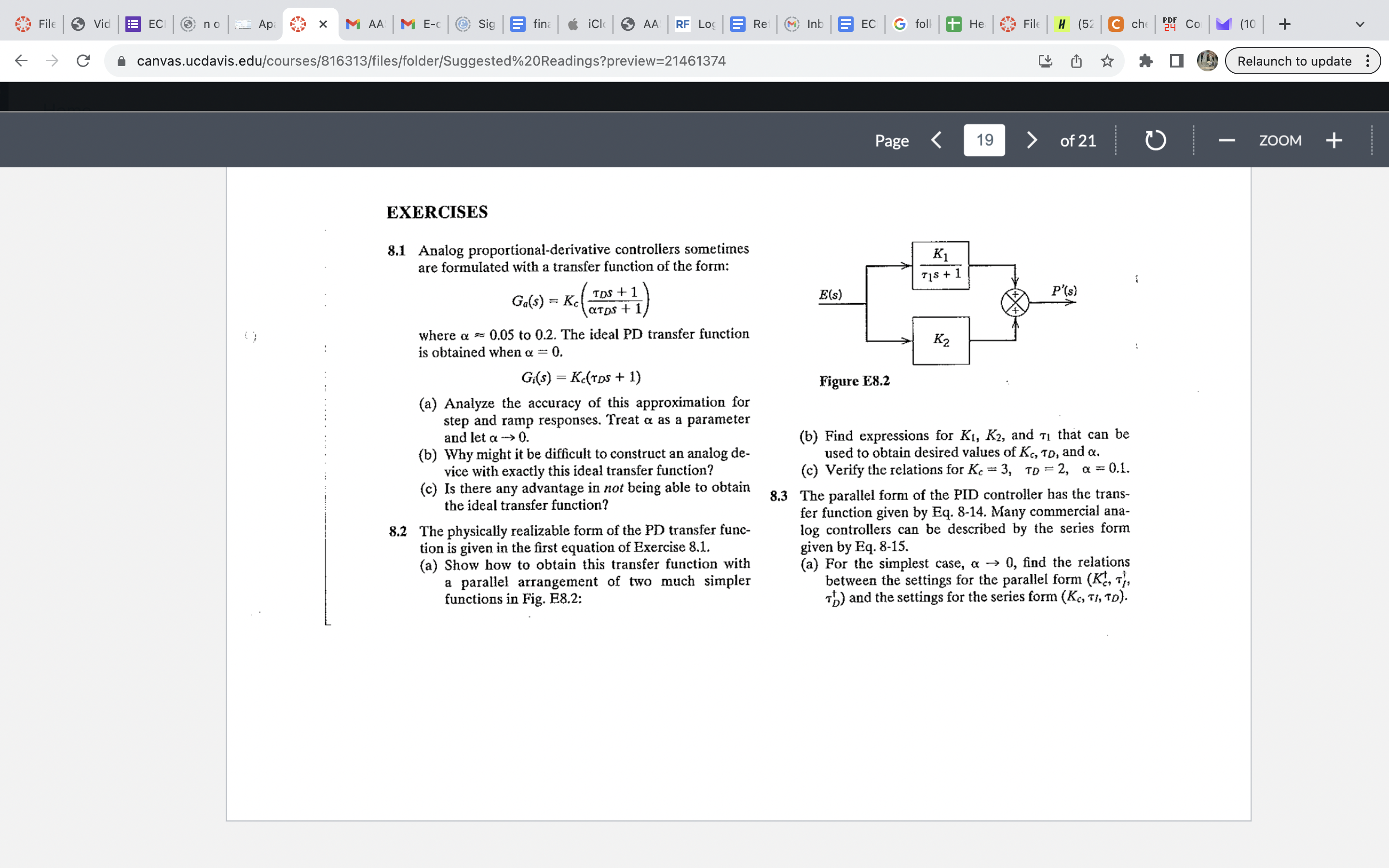Solved EXERCISES8.1 ﻿Analog proportional-derivative | Chegg.com