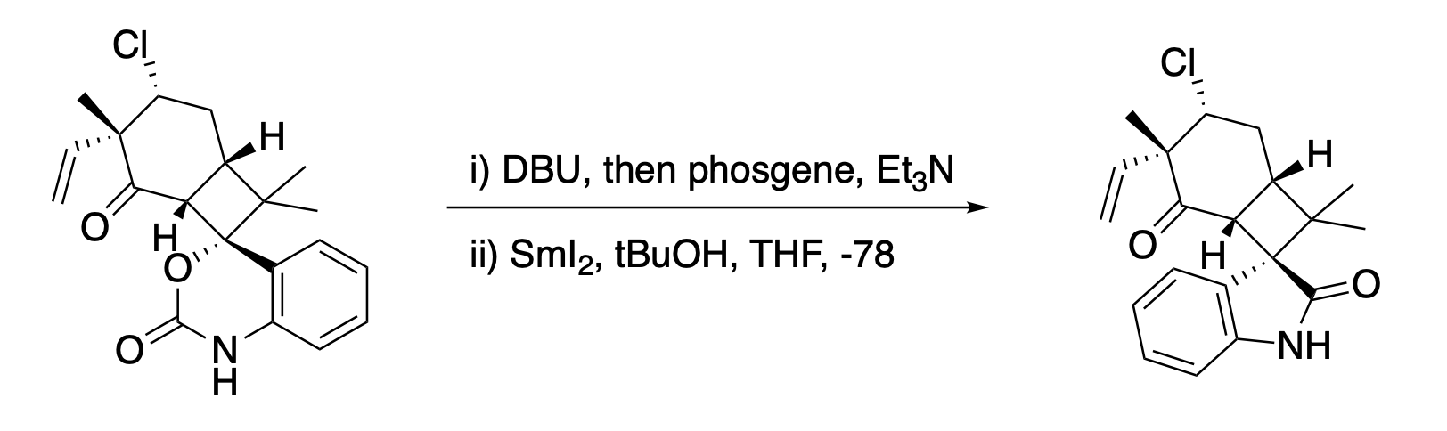 i) DBU, then phosgene, Et3 N ii) Sml2, tBuOH, THF,−78 | Chegg.com