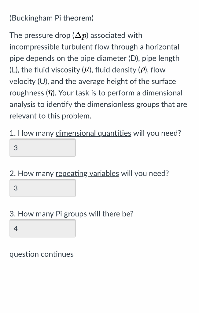 Solved (Buckingham Pi theorem) The pressure drop (A) | Chegg.com