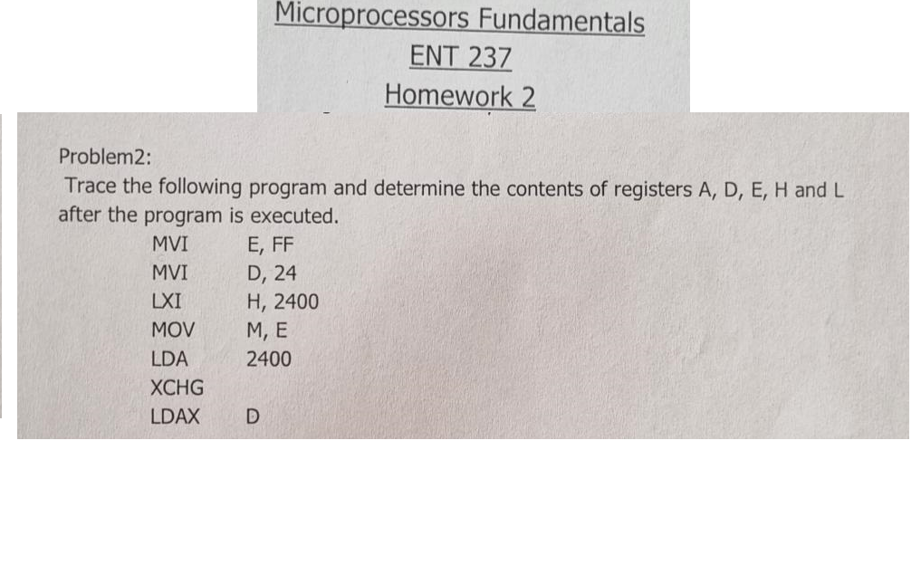 Solved Microprocessors Fundamentals ENT 237 Homework 2 | Chegg.com