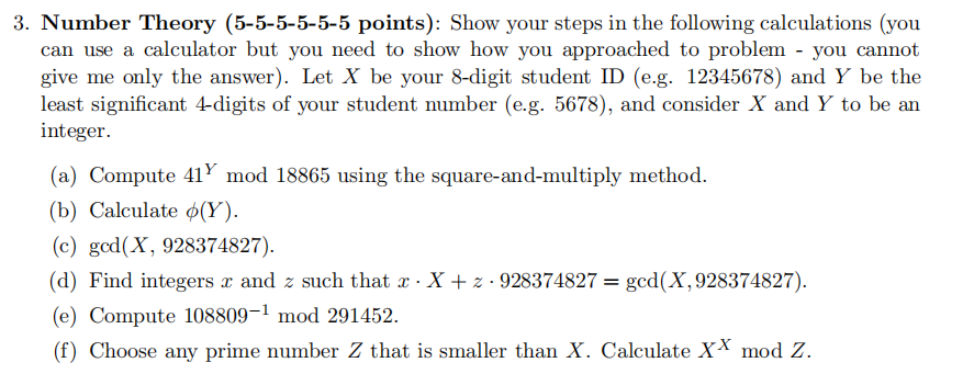 Solved 3. Number Theory (5-5-5-5-5-5 points): Show your | Chegg.com