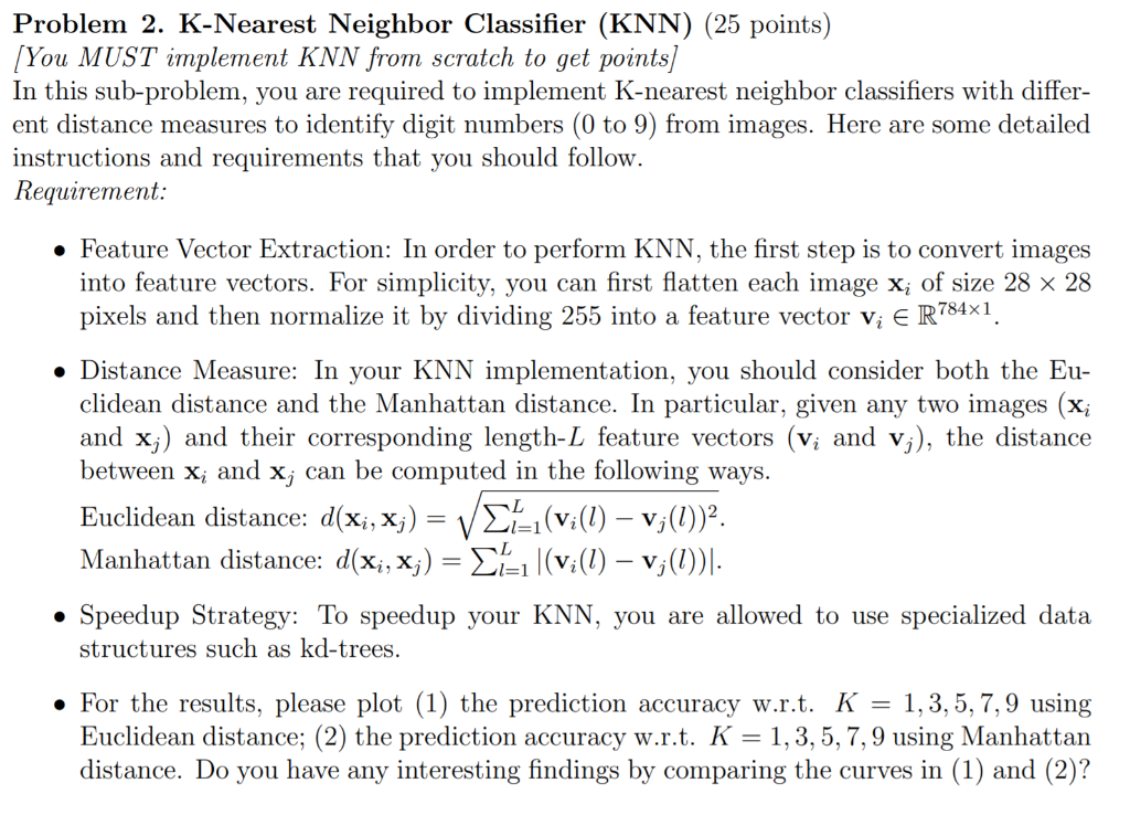 Problem 2. K-Nearest Neighbor Classifier (KNN) (25 | Chegg.com
