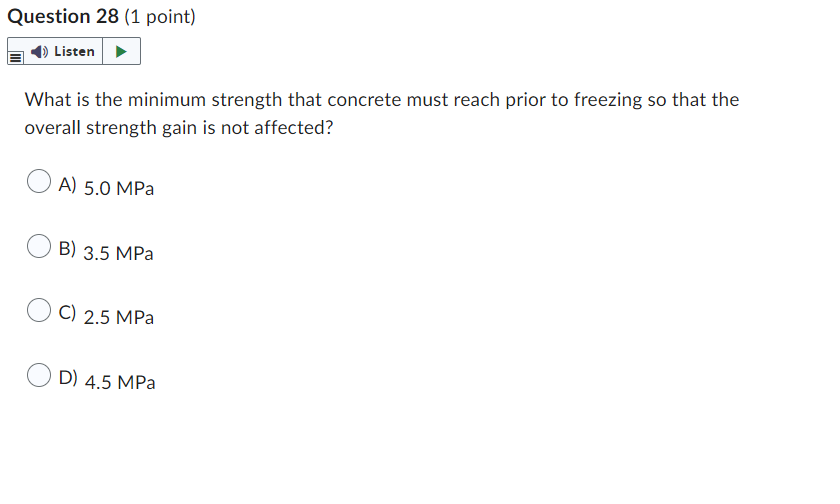 Solved What is the minimum strength that concrete must reach | Chegg.com