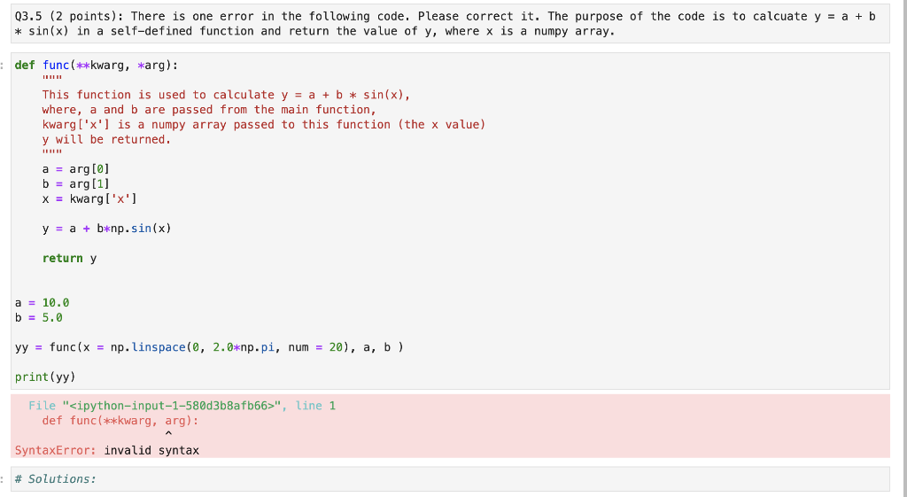 Solved 03.5 (2 points): There is one error in the following | Chegg.com