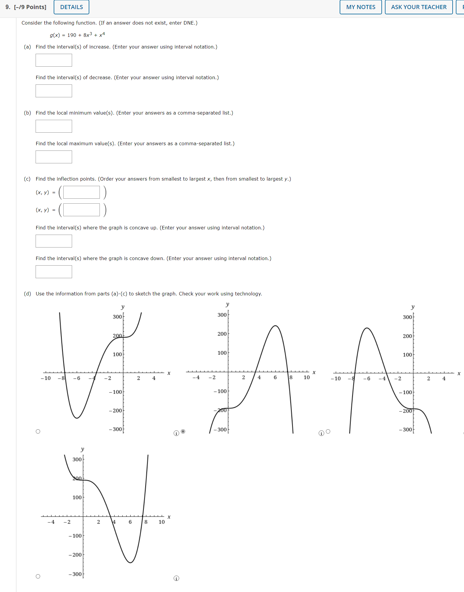 Solved Consider the following function. (If an answer does | Chegg.com