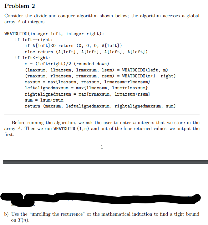 Solved array A of integers. Before running the algorithm, we | Chegg.com