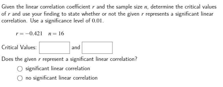 Solved Given the linear correlation coefficient r and the | Chegg.com