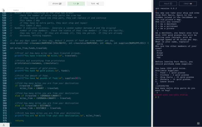 Solved For some reason the code stops working after I input | Chegg.com