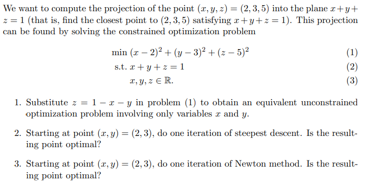 Solved We want to compute the projection of the point | Chegg.com