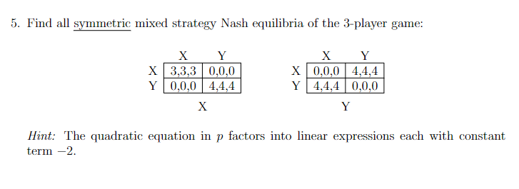 Solved Find all symmetric mixed strategy Nash equilibria of | Chegg.com