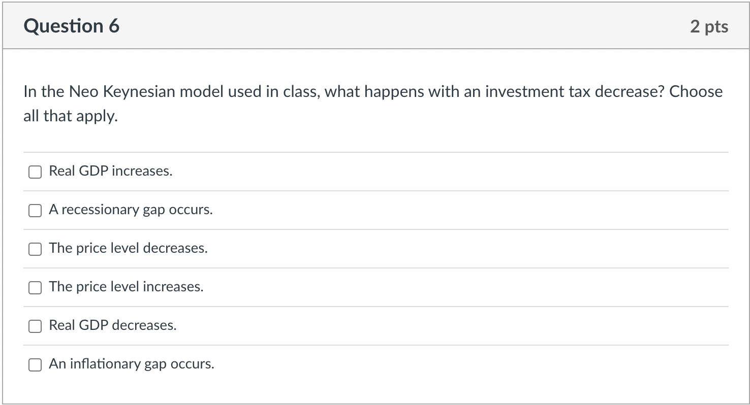 Solved In the Neo Keynesian model used in class, what | Chegg.com