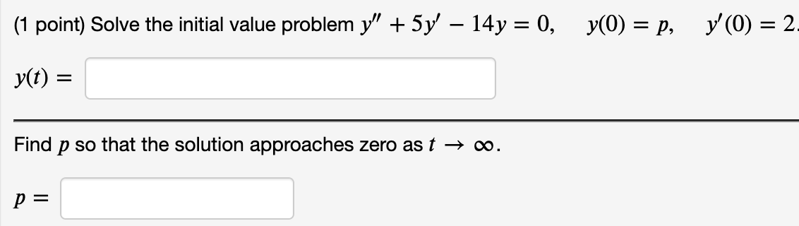 Solved (1 point) Solve the initial value problem y" + 5y' – | Chegg.com