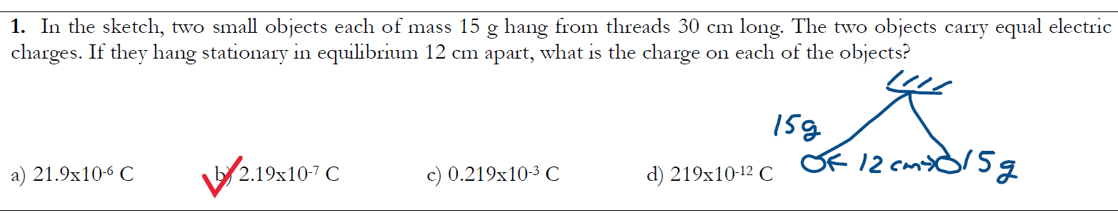 Solved 1. In the sketch, two small objects each of mass 15 g | Chegg.com