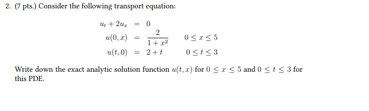 Solved 2. (7 pts.) Consider the following transport | Chegg.com