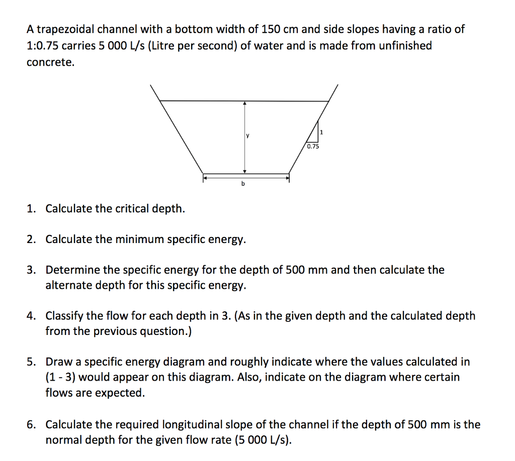 Solved A trapezoidal channel with a bottom width of 150 cm | Chegg.com