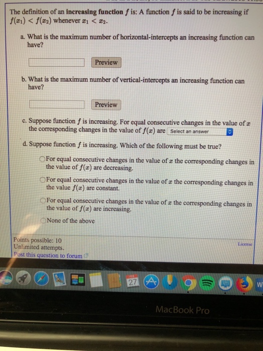 Solved The definition of an increasing function fis: A | Chegg.com