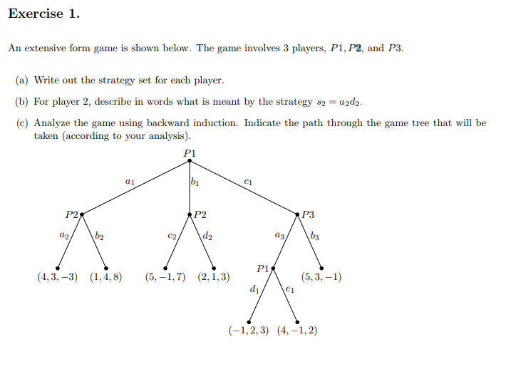 Solved Exercise 1. An extensive form game is shown below. | Chegg.com