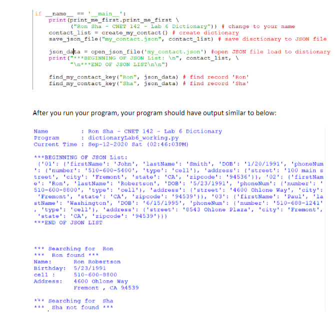 Solved Lab 6: Dictionary - My Contact Use dictionary to | Chegg.com
