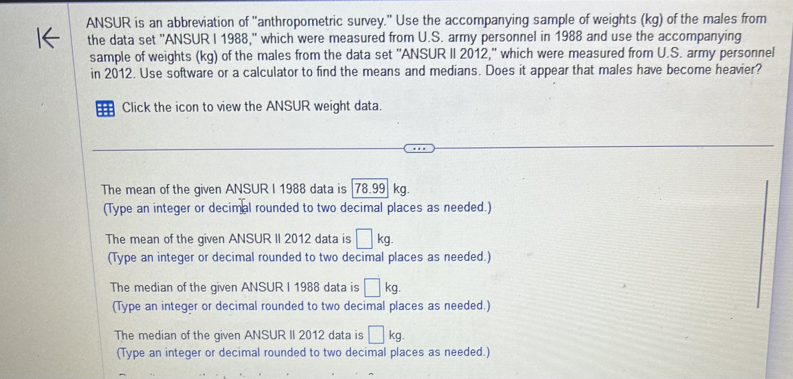 ANSUR is an abbreviation of "anthropometric survey." | Chegg.com