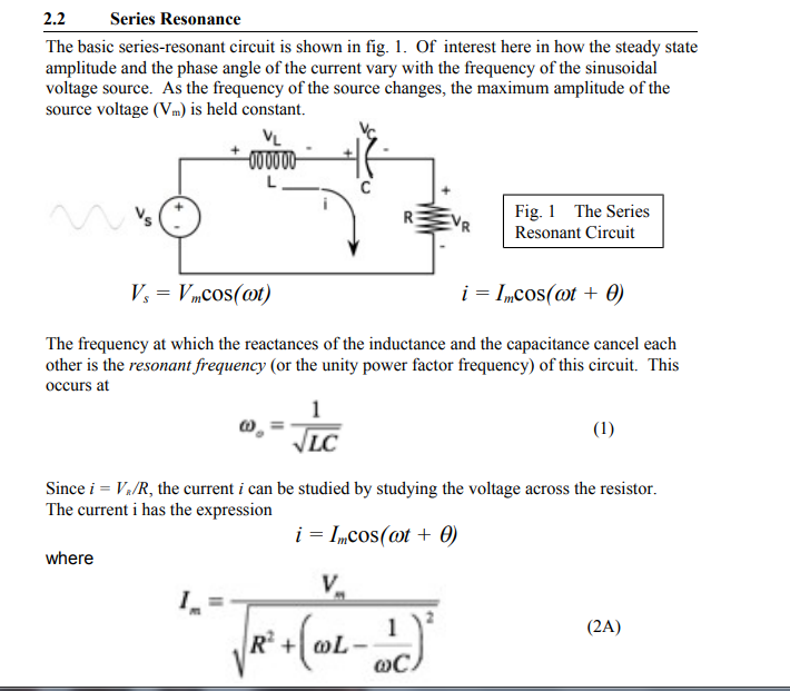 Solved For the series-resonant circuit shown in fig. 6, use | Chegg.com