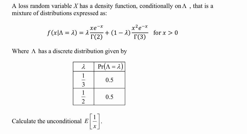 Solved A loss random variable X has a density function, | Chegg.com