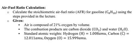 Solved Air-Fuel Ratio Calculation:Calculate the | Chegg.com