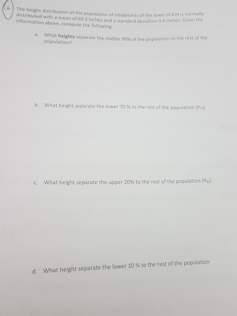 Solved 6. The height distribution of the population of | Chegg.com