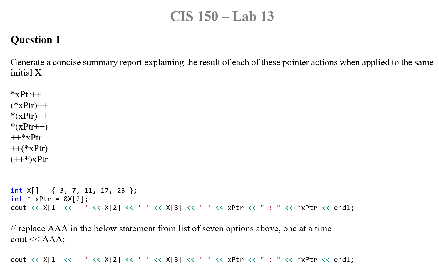 Solved CIS 150 – Lab 13 Question 1 Generate a concise | Chegg.com