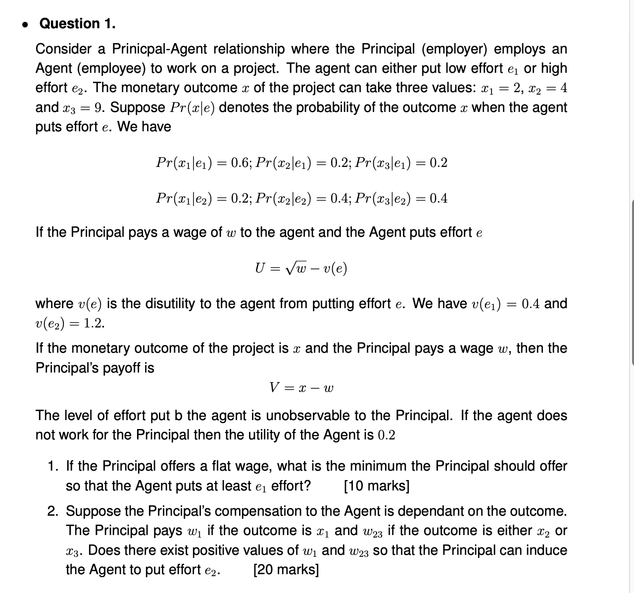 Solved Consider a Prinicpal-Agent relationship where the | Chegg.com