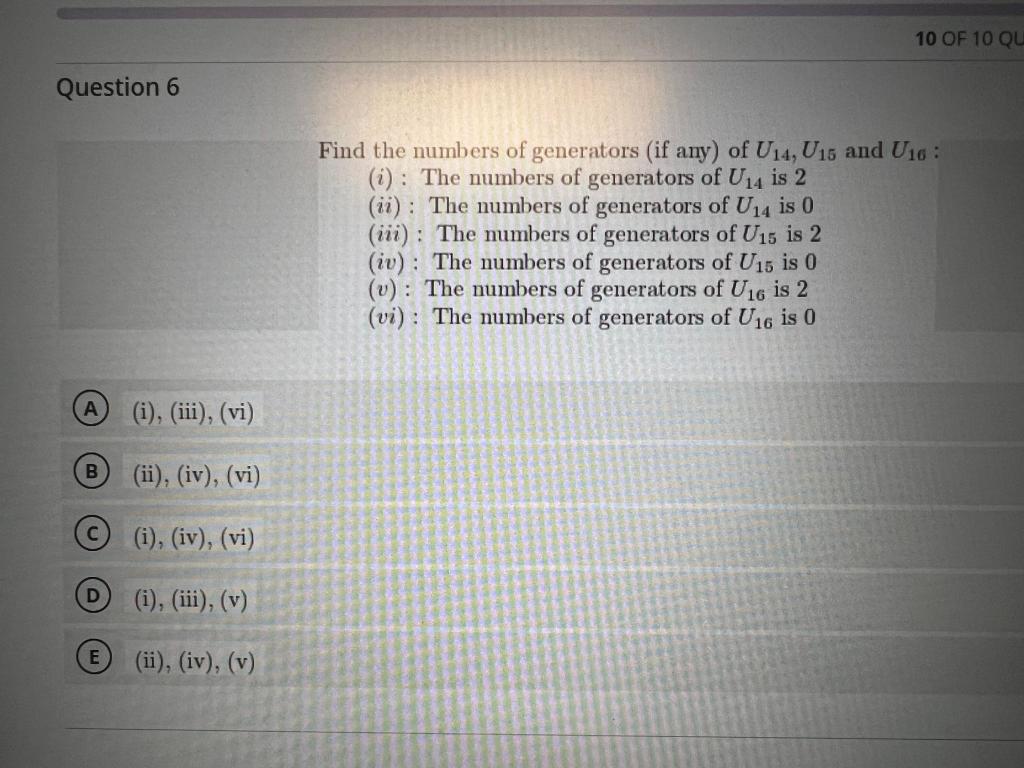 Solved Find the numbers of generators (if any) of U14,U15 | Chegg.com