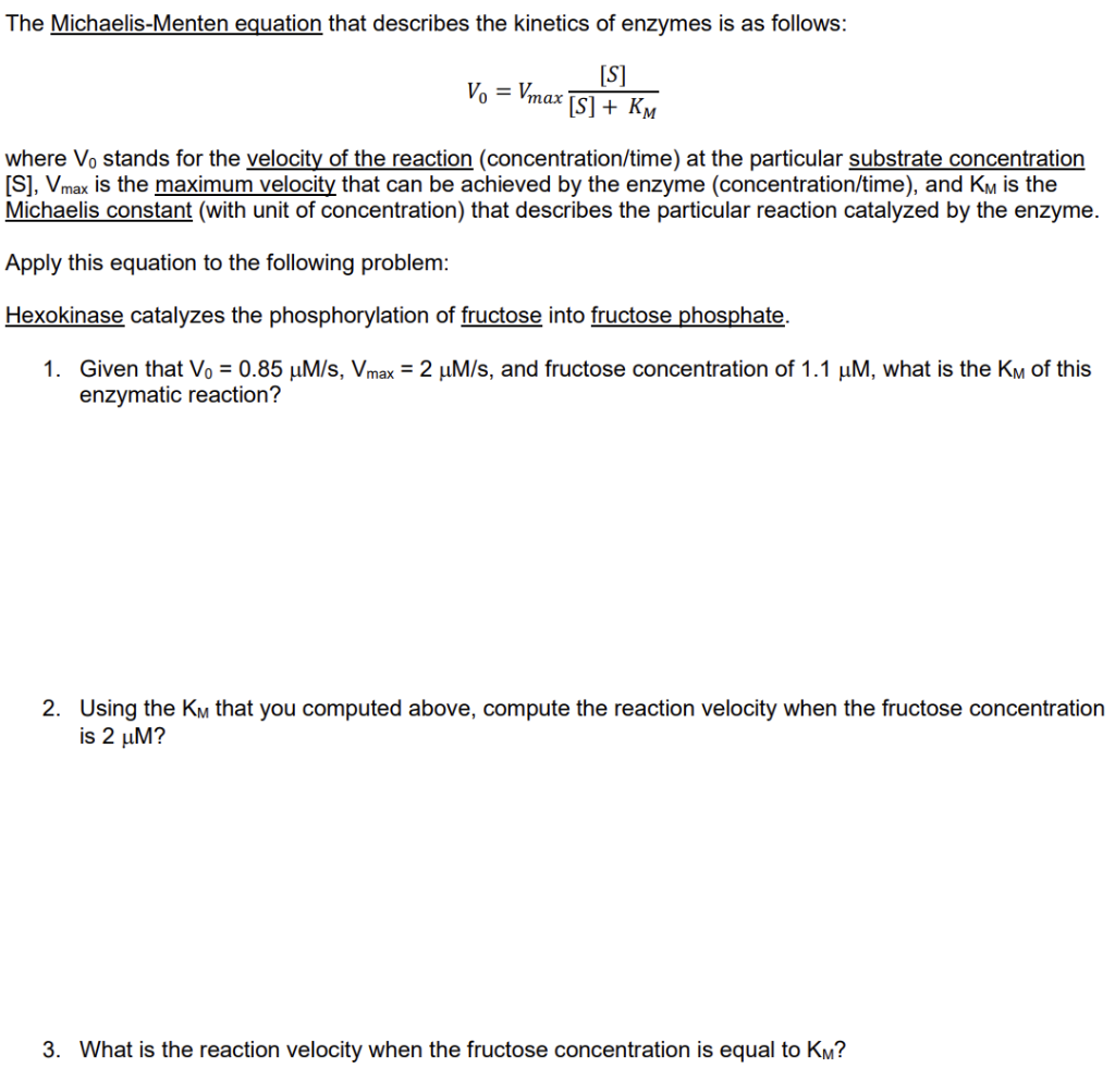 Solved The Michaelis-Menten equation that describes the | Chegg.com