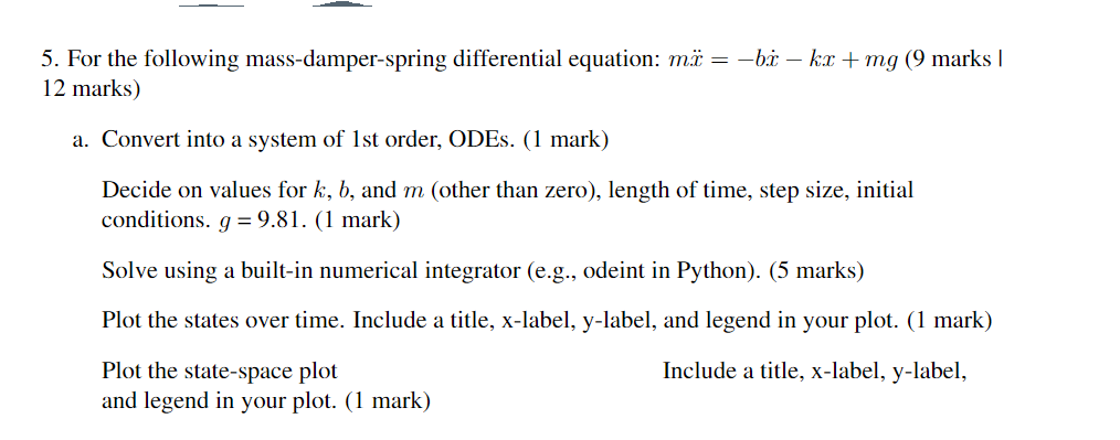 Solved 5. For the following mass-damper-spring differential | Chegg.com