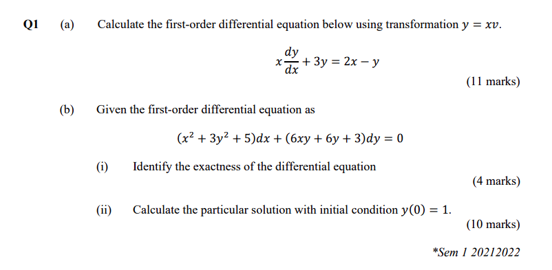 Solved (a) Calculate the first-order differential equation | Chegg.com