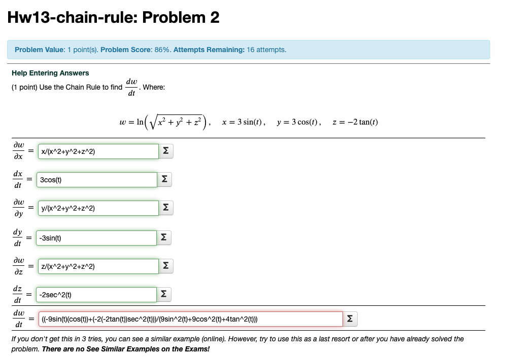 Solved Hw13-chain-rule: Problem 2 Problem Value: 1 point(s). | Chegg.com