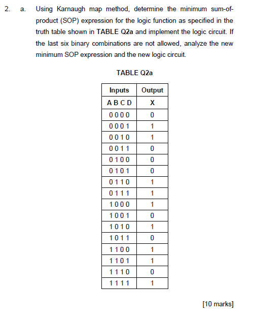 Solved 2. a. Using Karnaugh map method, determine the | Chegg.com