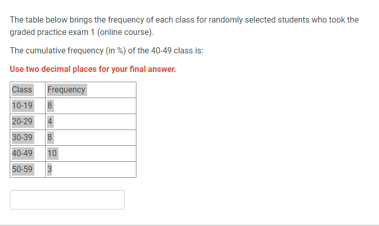 Solved The table below brings the frequency of each class | Chegg.com