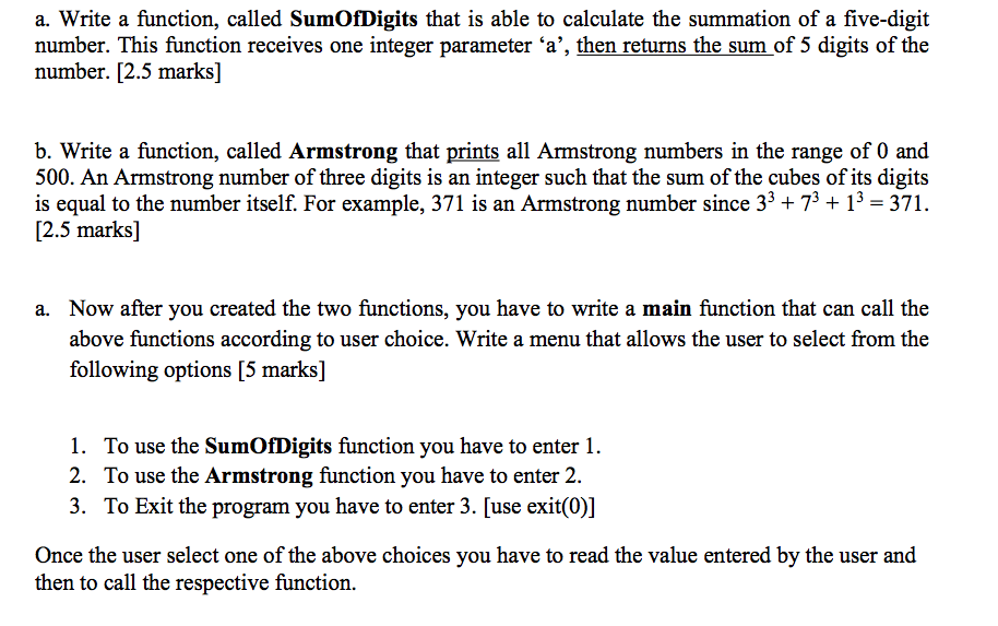 Solved a. Write a function, called SumOfDigits that is able | Chegg.com