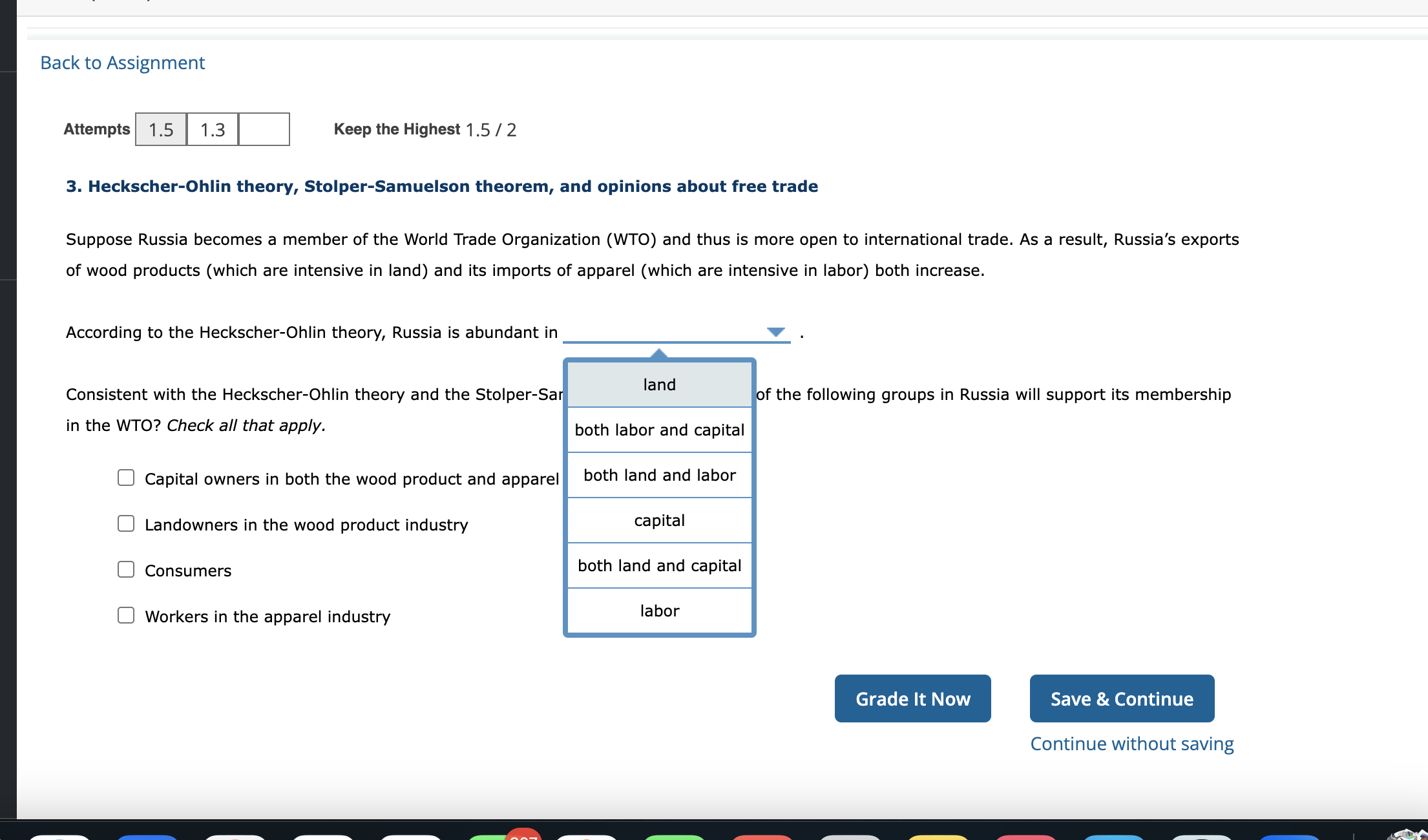 Solved Attempts 3. Heckscher-Ohlin theory, Stolper-Samuelson | Chegg.com