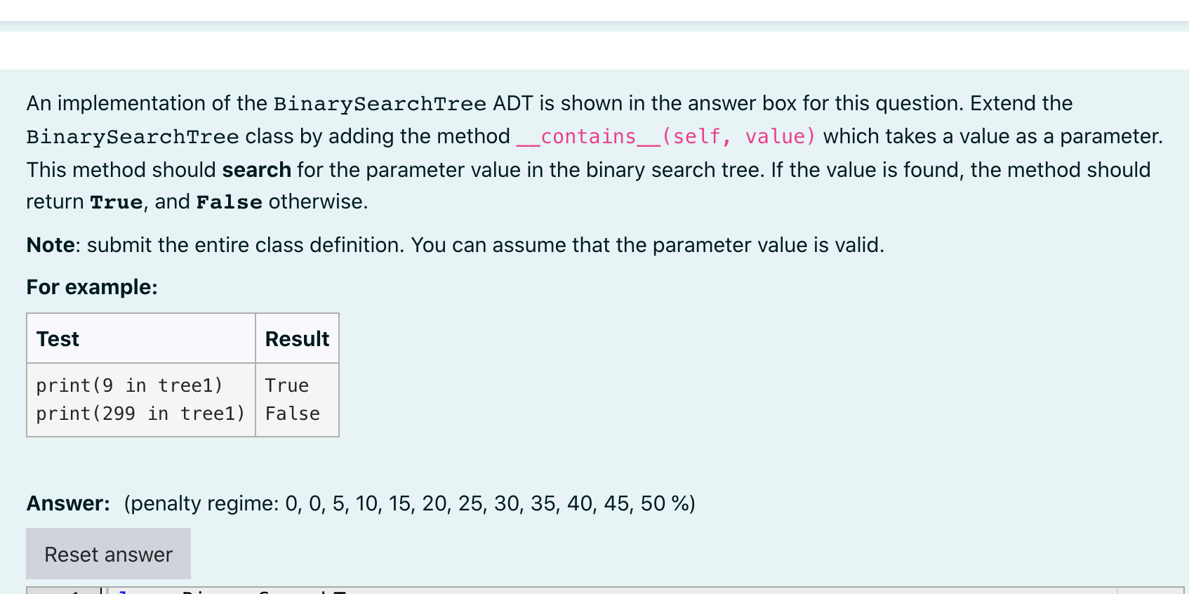 Solved An implementation of the BinarysearchTree ADT is | Chegg.com