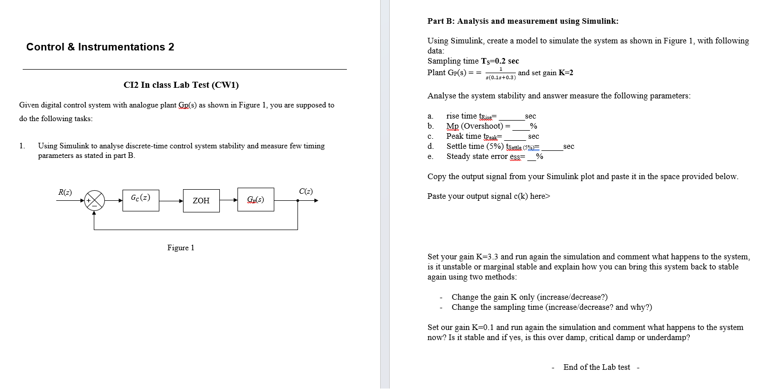 Part B: Analysis and measurement using Simulink:Using | Chegg.com