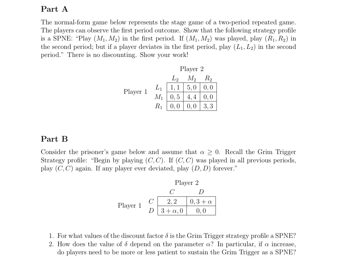 Solved Part AThe normal-form game below represents the stage | Chegg.com