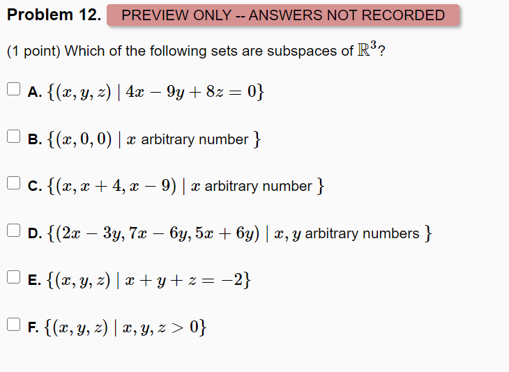Solved Problem 12. PREVIEW ONLY -- ANSWERS NOT RECORDED (1 | Chegg.com