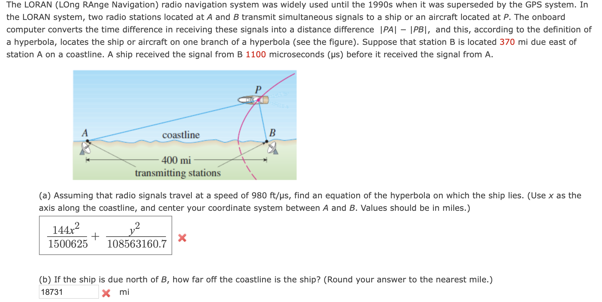 Solved The LORAN (LOng RAnge Navigation) radio navigation | Chegg.com