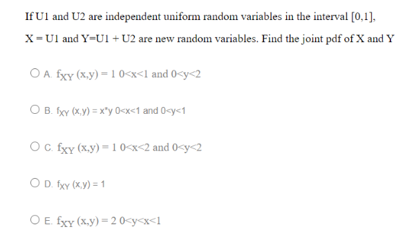 Solved If U1 and U2 are independent uniform random variables | Chegg.com