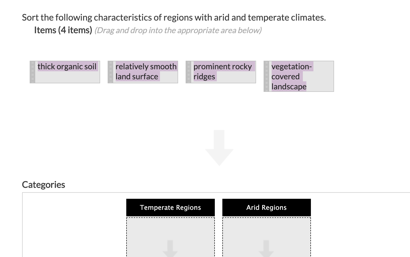 Solved Sort the following characteristics of regions with | Chegg.com